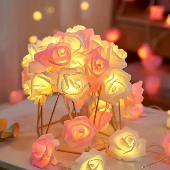 Accents | Nwt Pink White Rose Lights Battery Operated | Poshmark